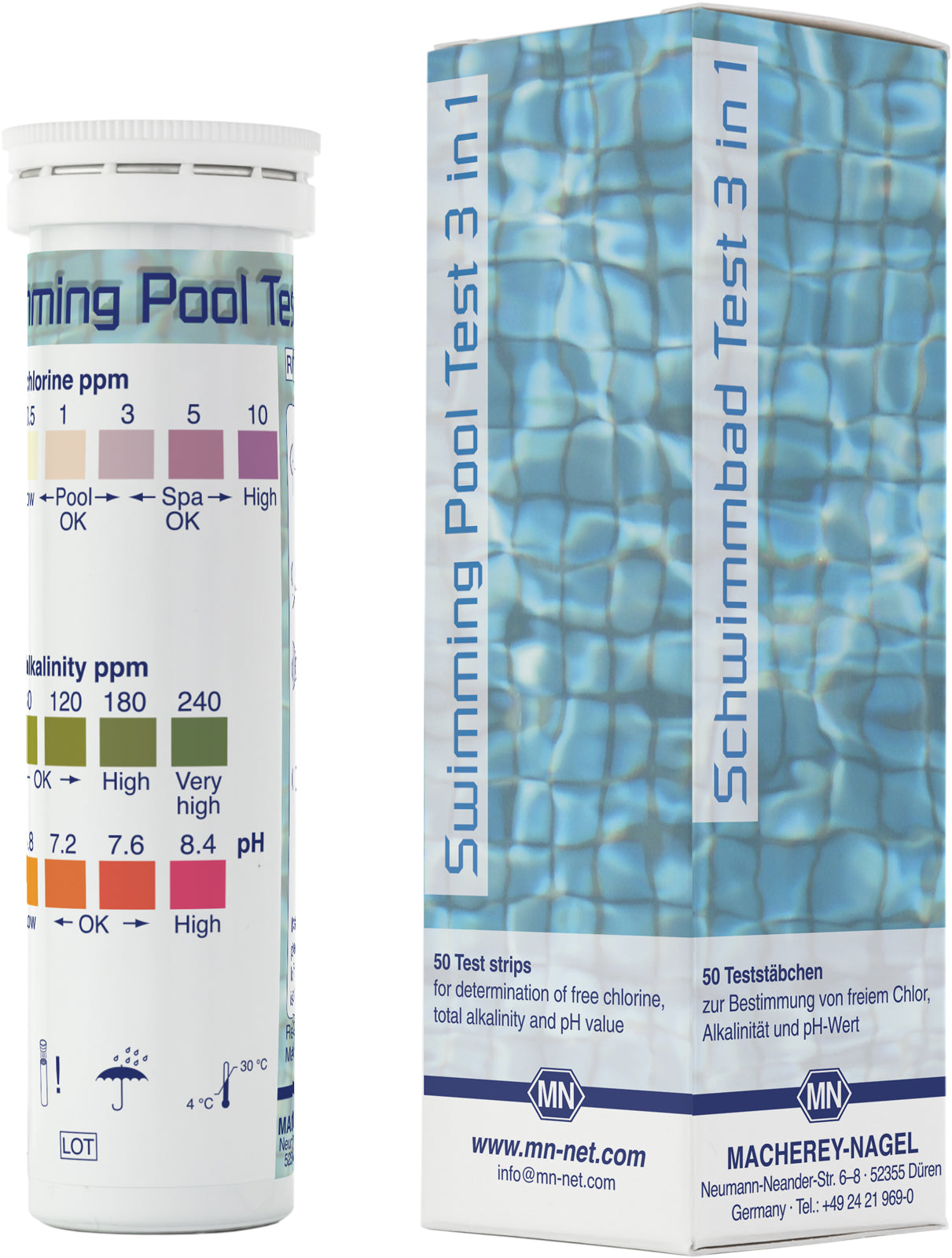 Semi-quantitative test strips Swimming pool test 3 in 1– ESSLAB